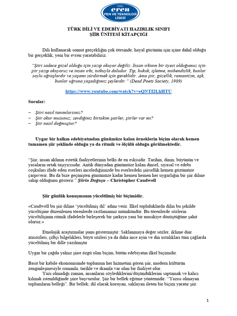Hazirlik Sinifi Siir Unitesi (2) (2) - 1 | PDF