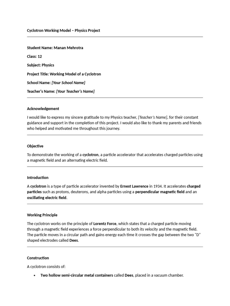 Cyclotron Working Model Part 1 | PDF | Magnetic Field | Physical Phenomena
