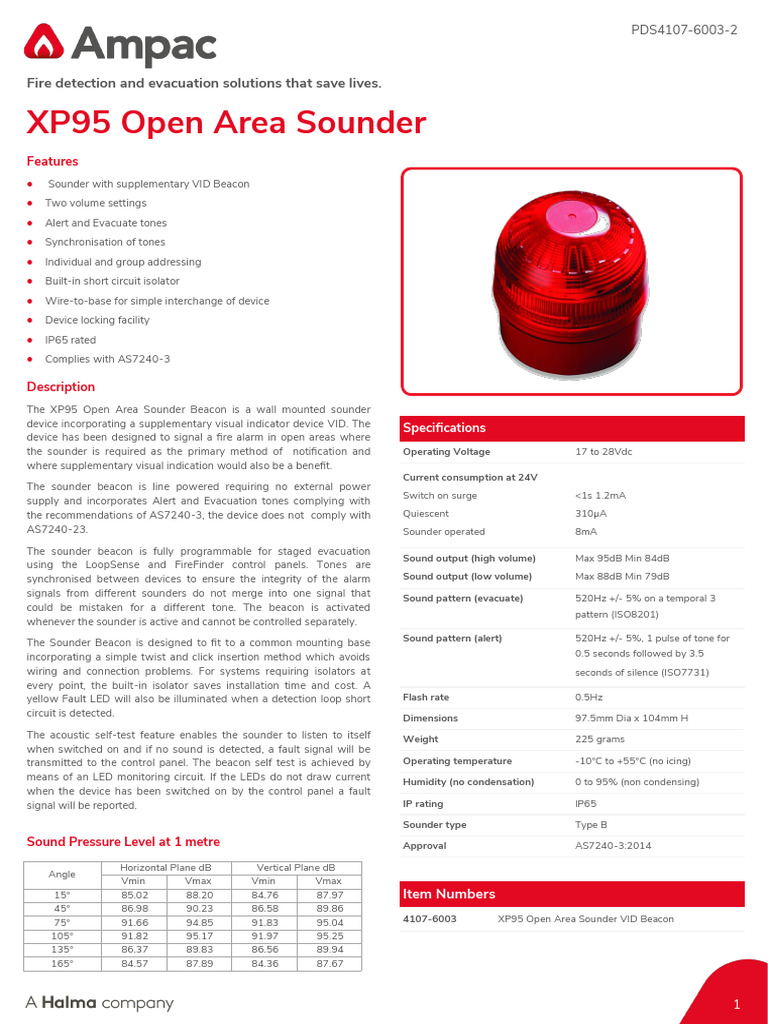 XP95 Open Area Sounder Beacon | PDF | Electrical Engineering | Electricity