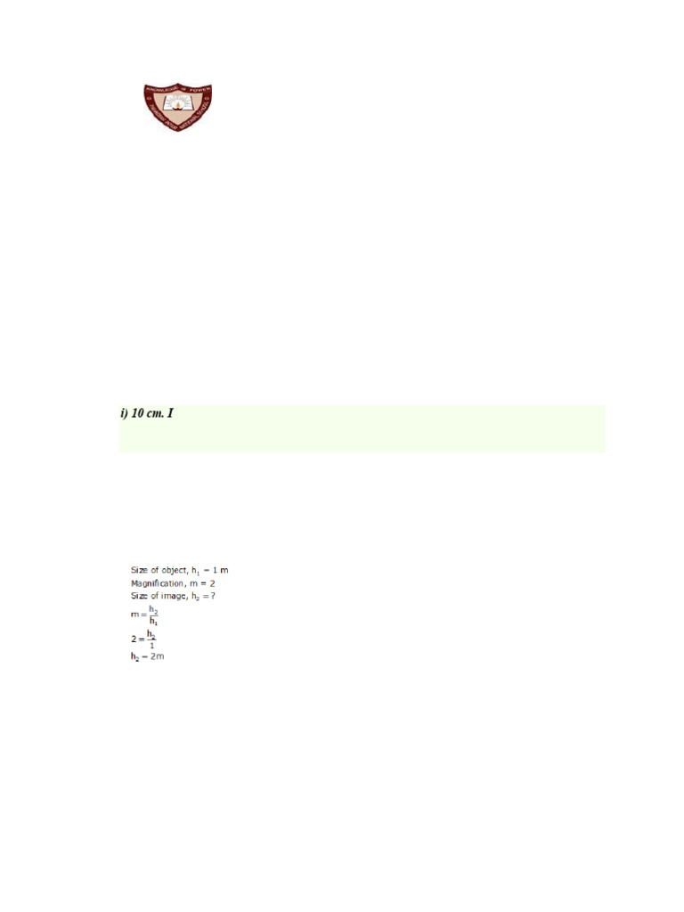 Grade 10 Physics: Mirror Worksheet Answers | PDF | Optics | Light