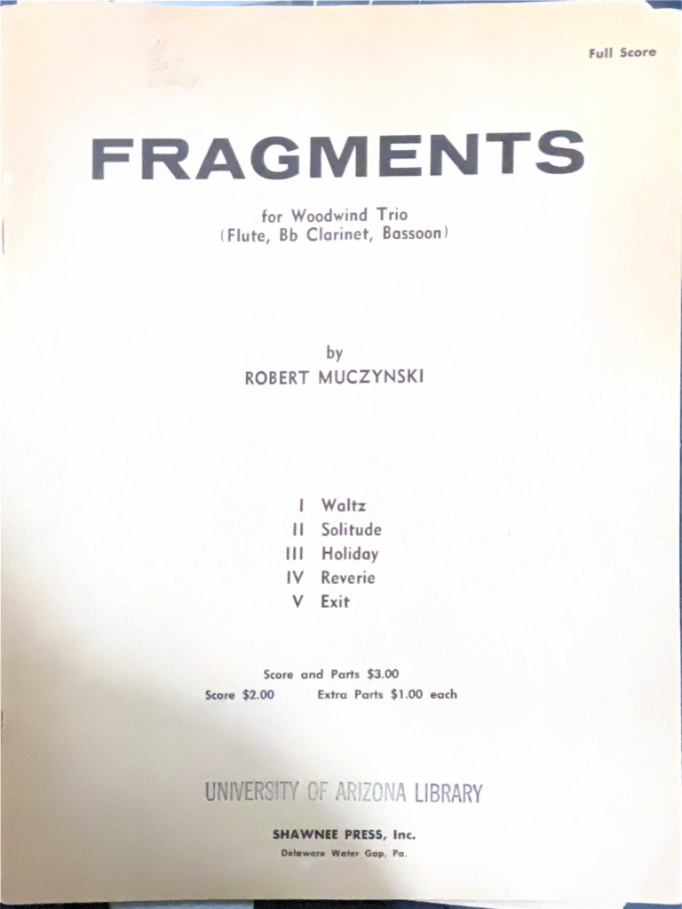 Muczynski Fragments For Woodwind Trio - All Parts | PDF