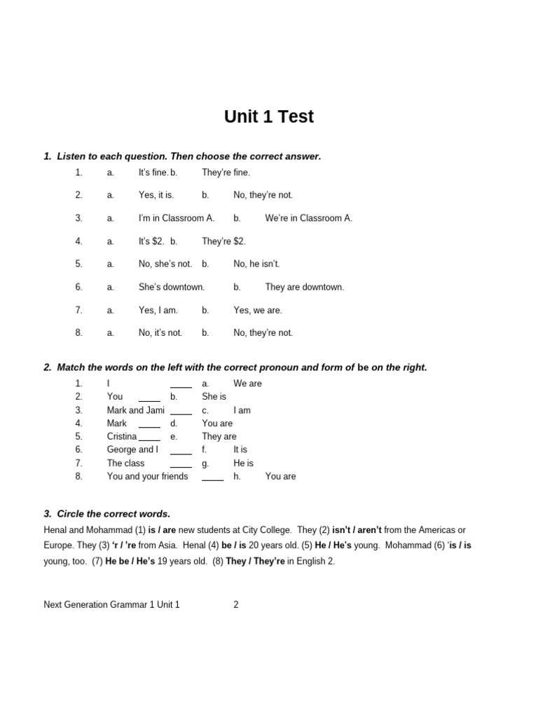 Unit 1 Test: English Grammar Practice | PDF | Chess Theory | Chess
