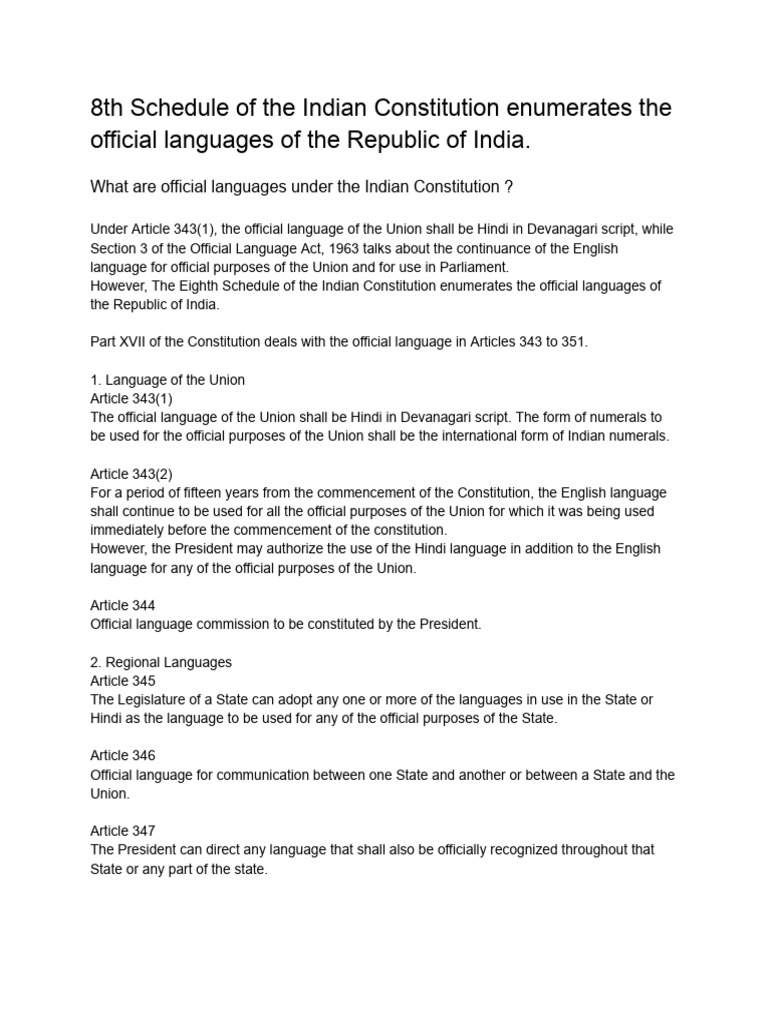 Languages in India's 8th Schedule | PDF | Government | Languages Of India
