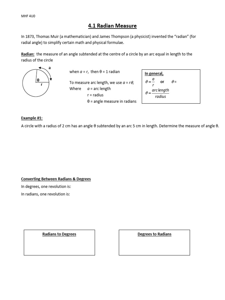 4.1 Radian Measure - Student Nov2023 | PDF