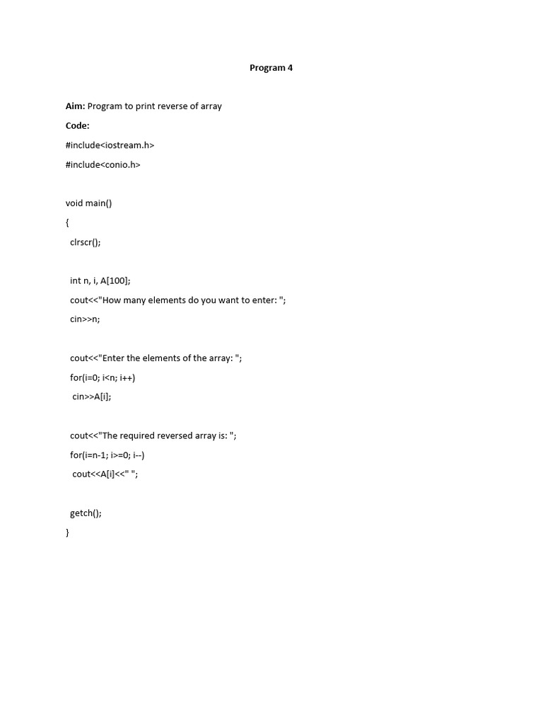 Program To Print Reverse of Array | PDF