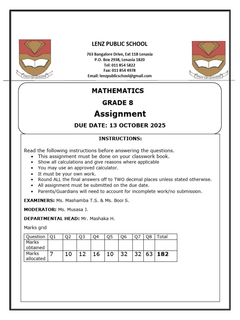 Grade8 Maths Term 4 Assign | PDF | Polynomial | Equations