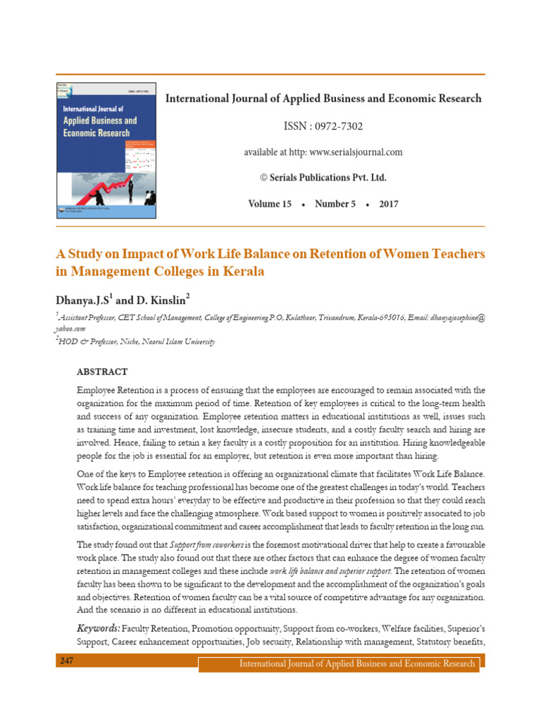 A Study on Impact of Work Life Balance on Retention of Women Teachers ...