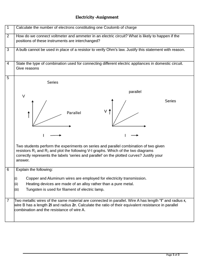Class 10 Physics Worksheet - Electricity | PDF | Series And Parallel ...