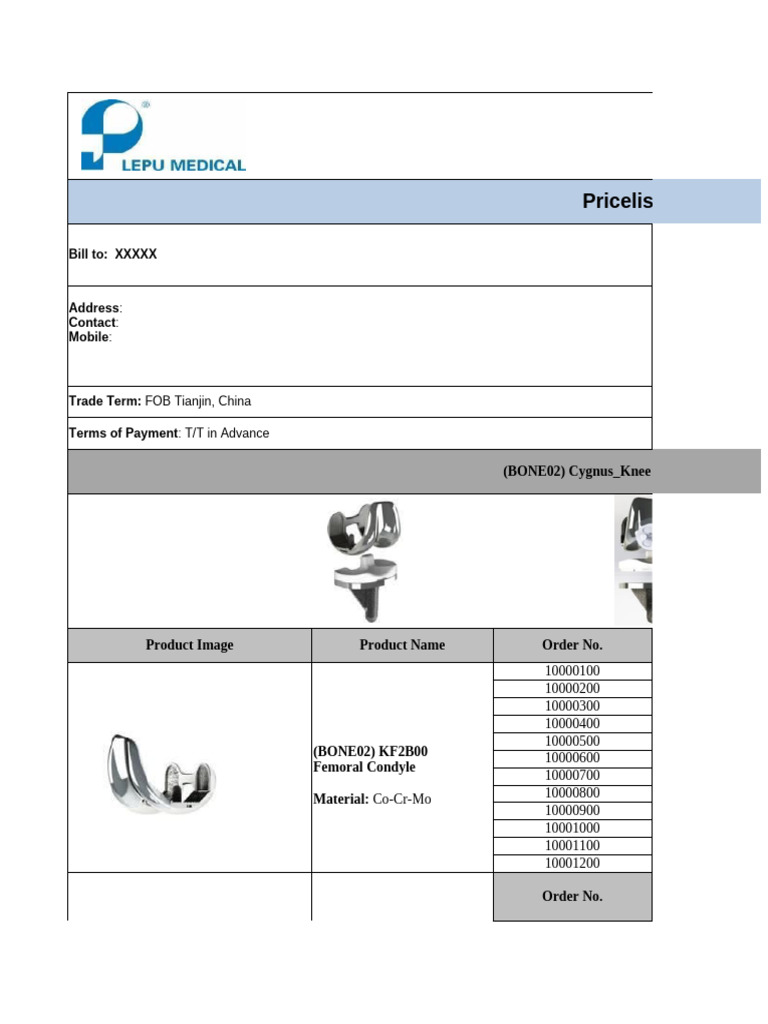 Hip Prosthesis Price List | PDF | Hip | Musculoskeletal System