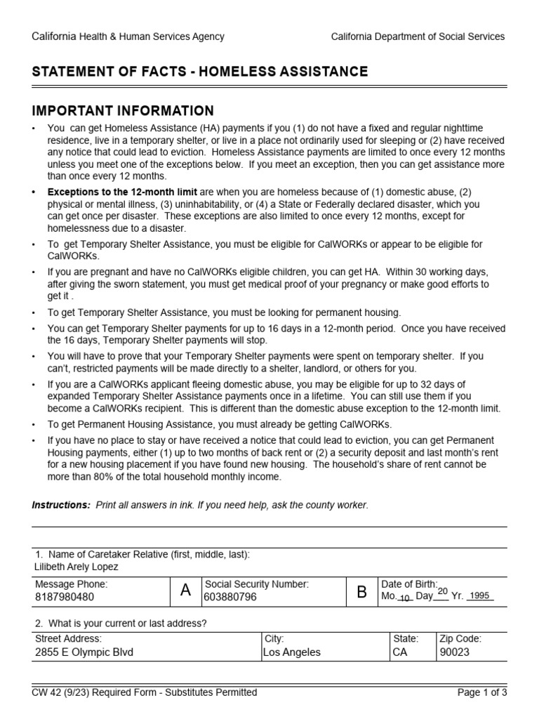 HA Form | PDF | Homelessness