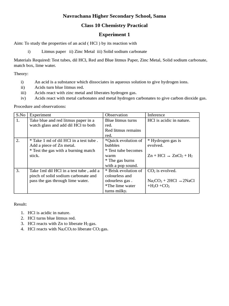 Class 10 Chemistry Practical Experiments | PDF | Ph | Sodium Hydroxide