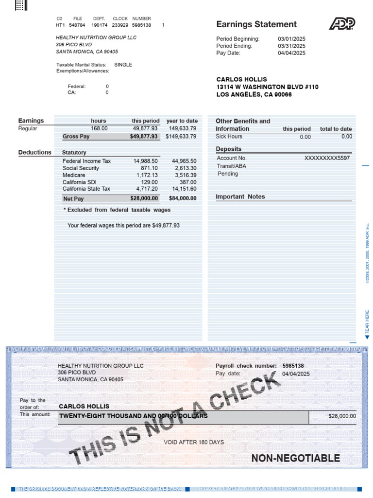 Earnings Statement 2025-04-04 | PDF | Payroll | United States Law
