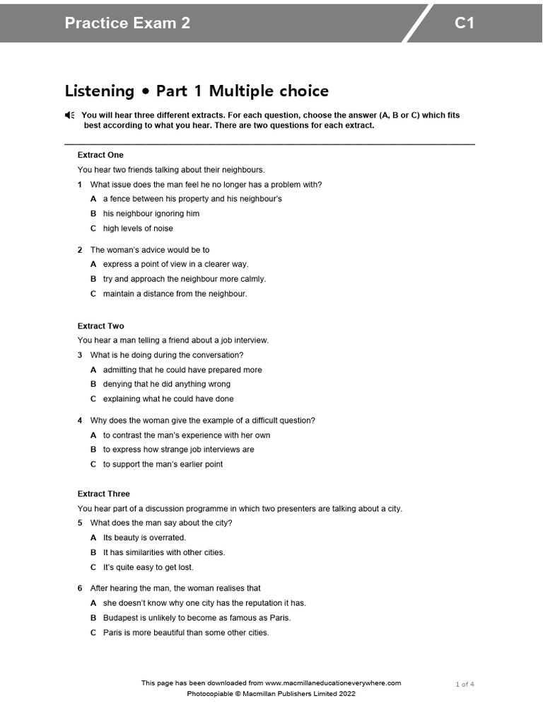 C1 Listening Practice Exam 2 | PDF