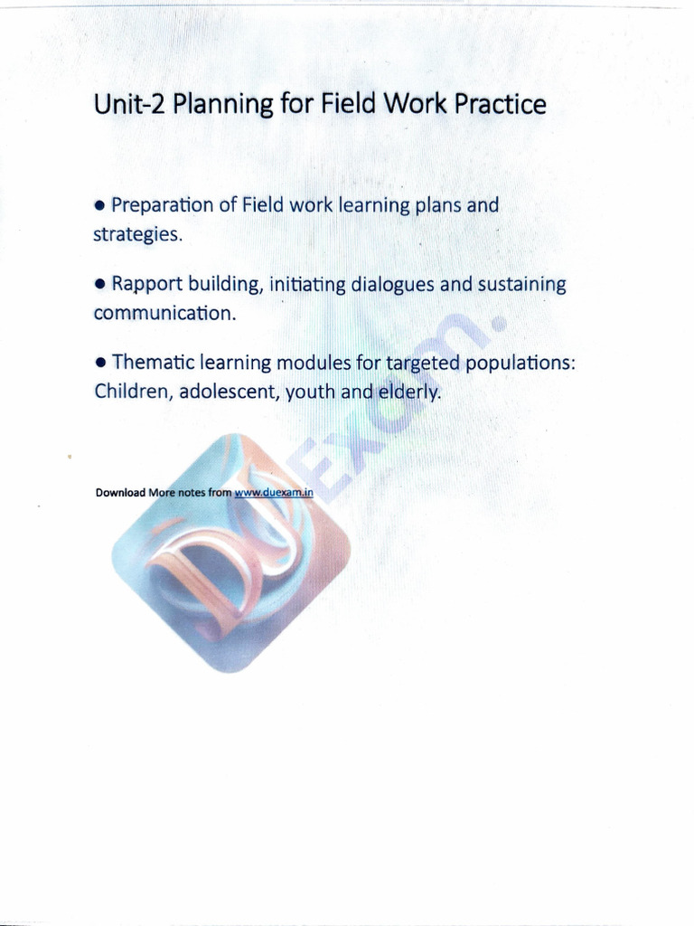 Unit 2 Planning For Field Work in Practice (Detailed Note) | PDF