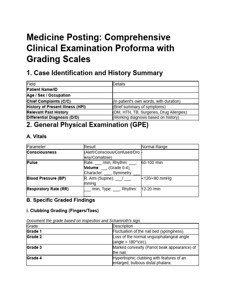 Clinical Examination Proforma Guide | PDF | Anatomical Terms Of Motion ...