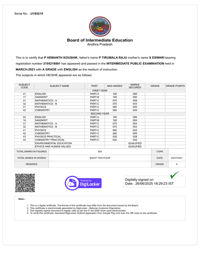 Inter Certificate | PDF