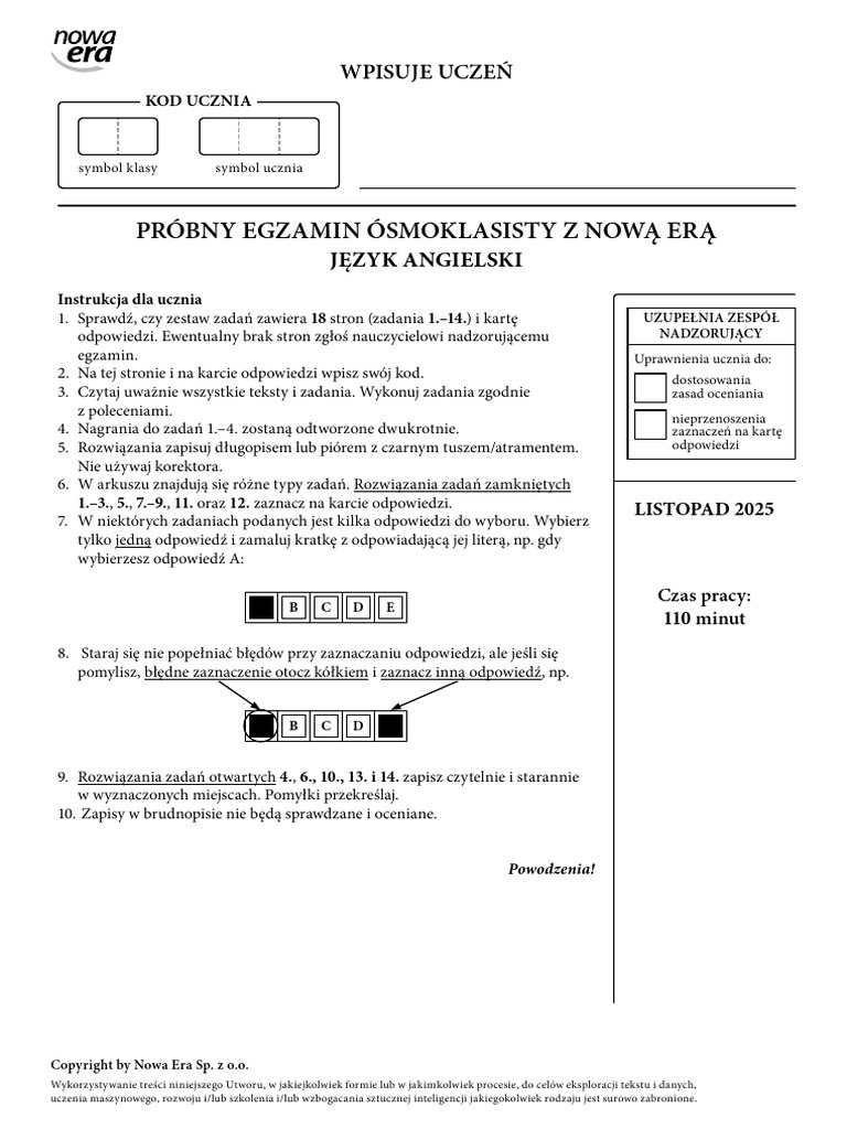 Arkusz J Angielski E8 2025 | PDF