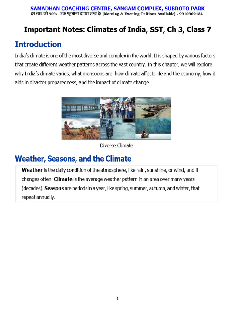 Climate Diversity in India: Key Insights | PDF | Monsoon | Climate Change