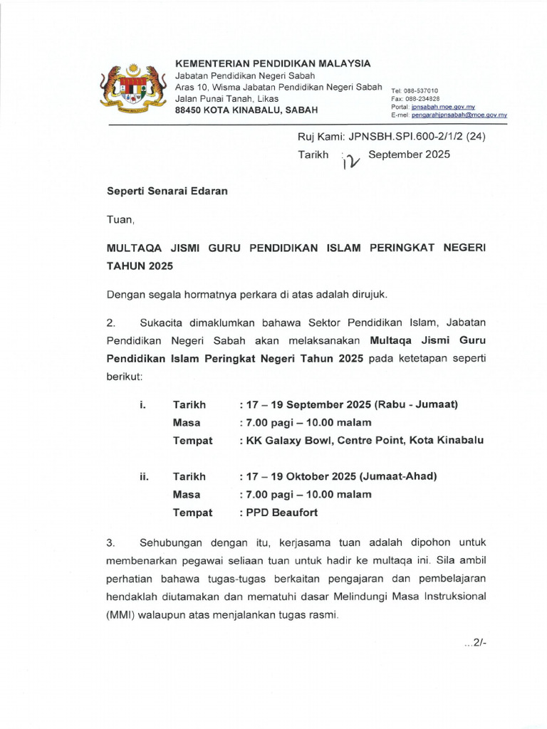 Multaqa Jismi Guru Pendidikan Islam Peringkat Negeri | PDF