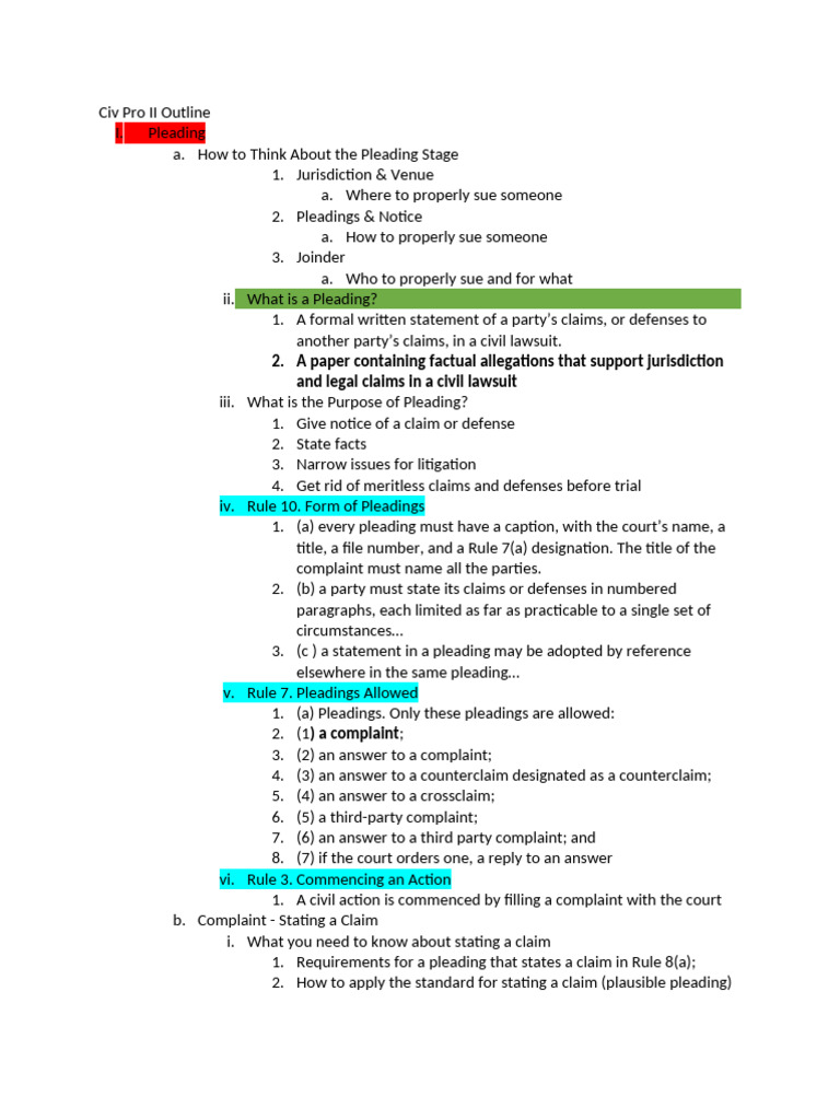 CP II Midterm Outline | PDF | Default Judgment | Affirmative Defense