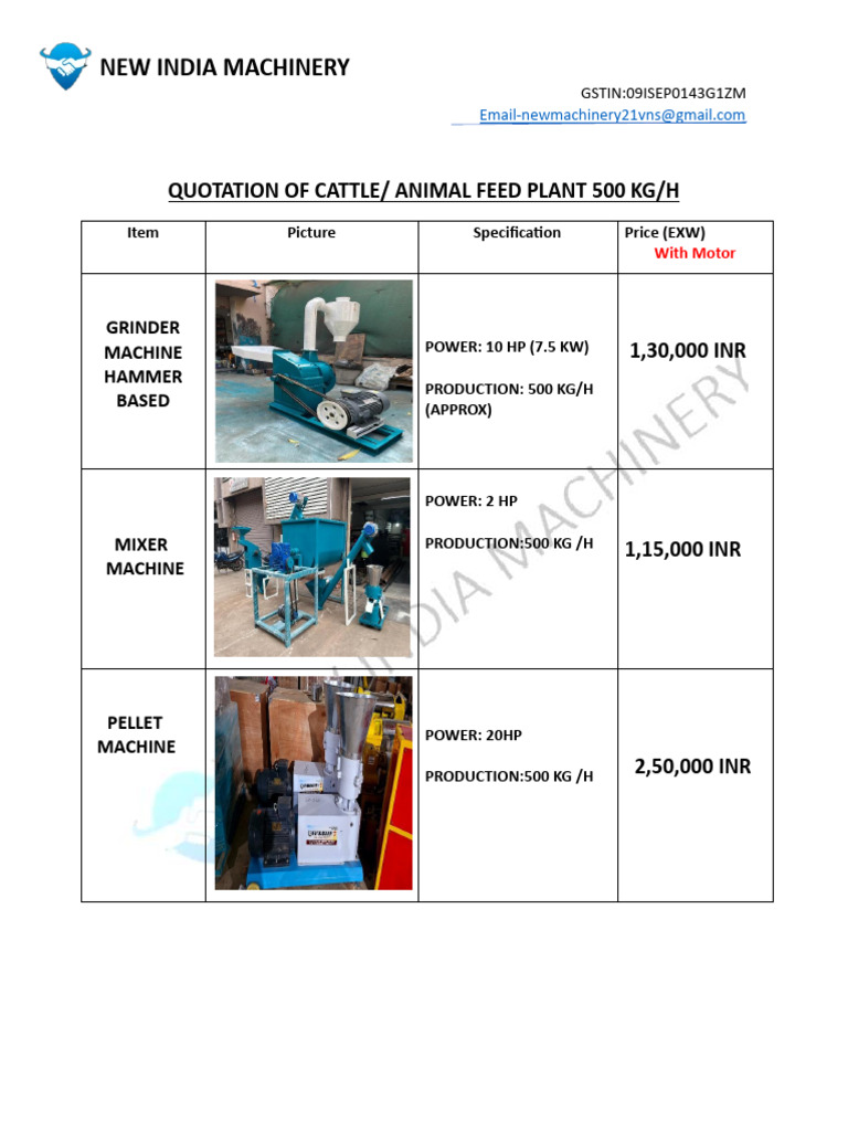 Cattle Feed Plant Quotation 500 KG/H | PDF | Electrical Engineering