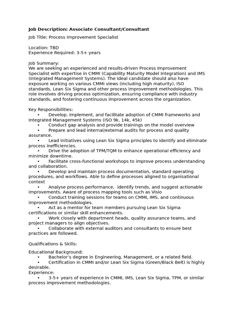 Job Description PI Specialist | PDF | Six Sigma | Audit