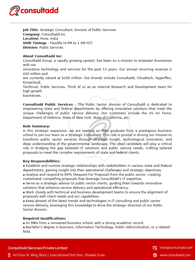 Strategic Consultant Role at Consultadd | PDF | Cognition | Business