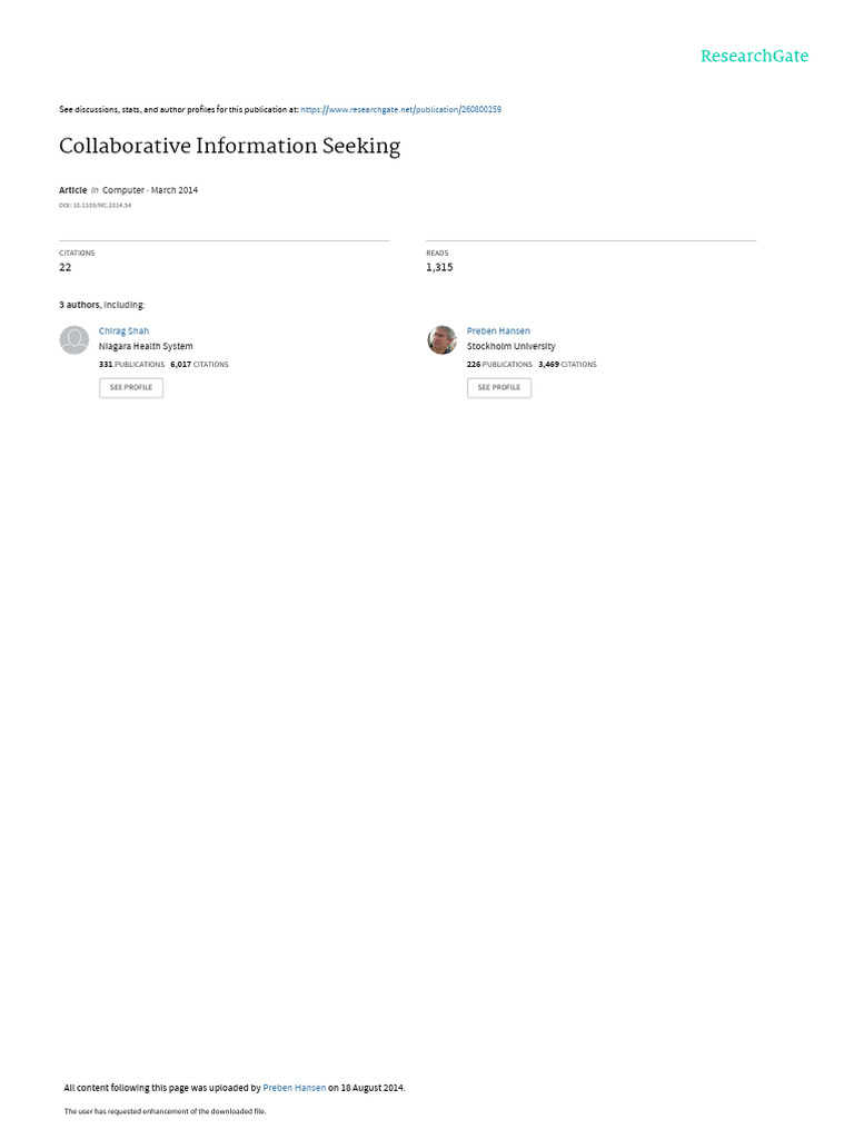 Collaborative Information Seeking Insights | PDF | Information Science ...