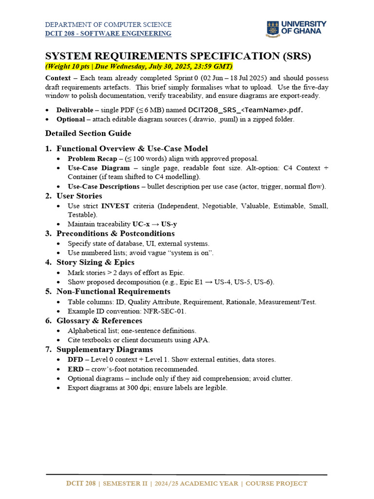 SRS Guidelines for DCIT 208 Project | PDF | Use Case | Computing
