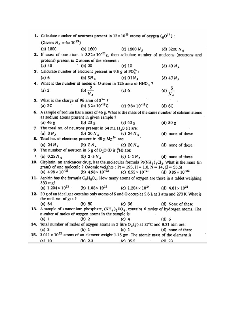 Mole Concept Practice Questions | PDF