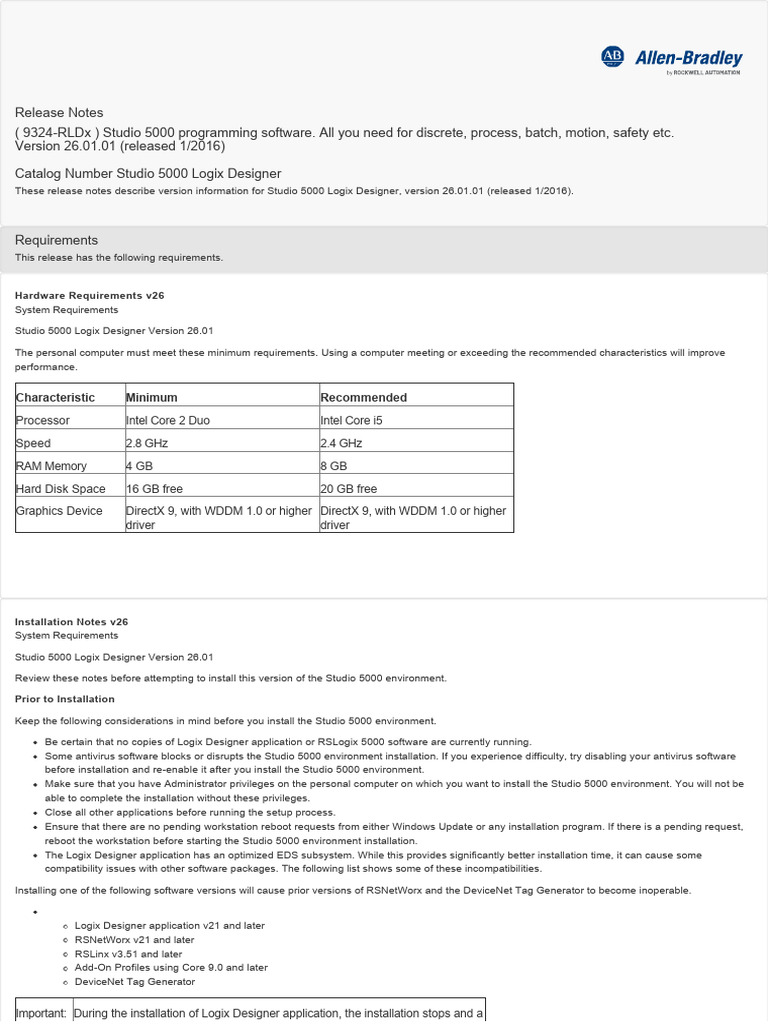 Studio 5000 Logix Designer - 26.01.01 (Released 1 - 2016) | PDF ...