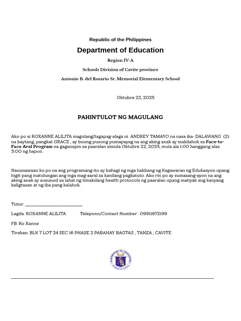 PAHINTULOT-NG-MAGULANG - Docx 20251022 113529 0000 | PDF