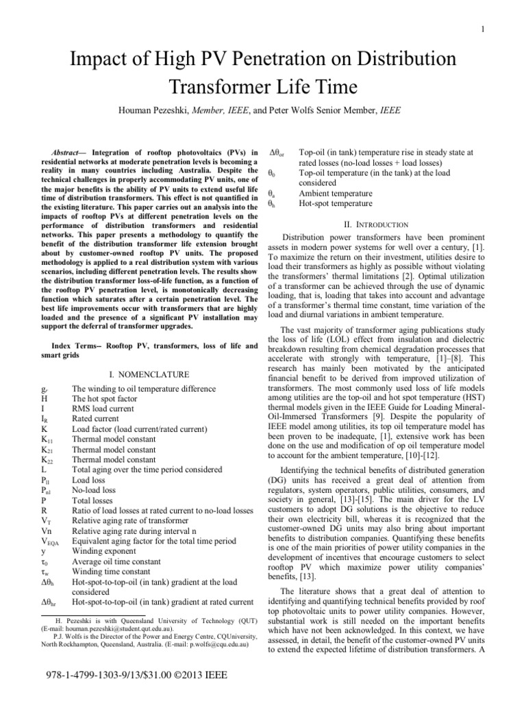 Impact of High PV Penetration On Distribution Transformer Life Time ...