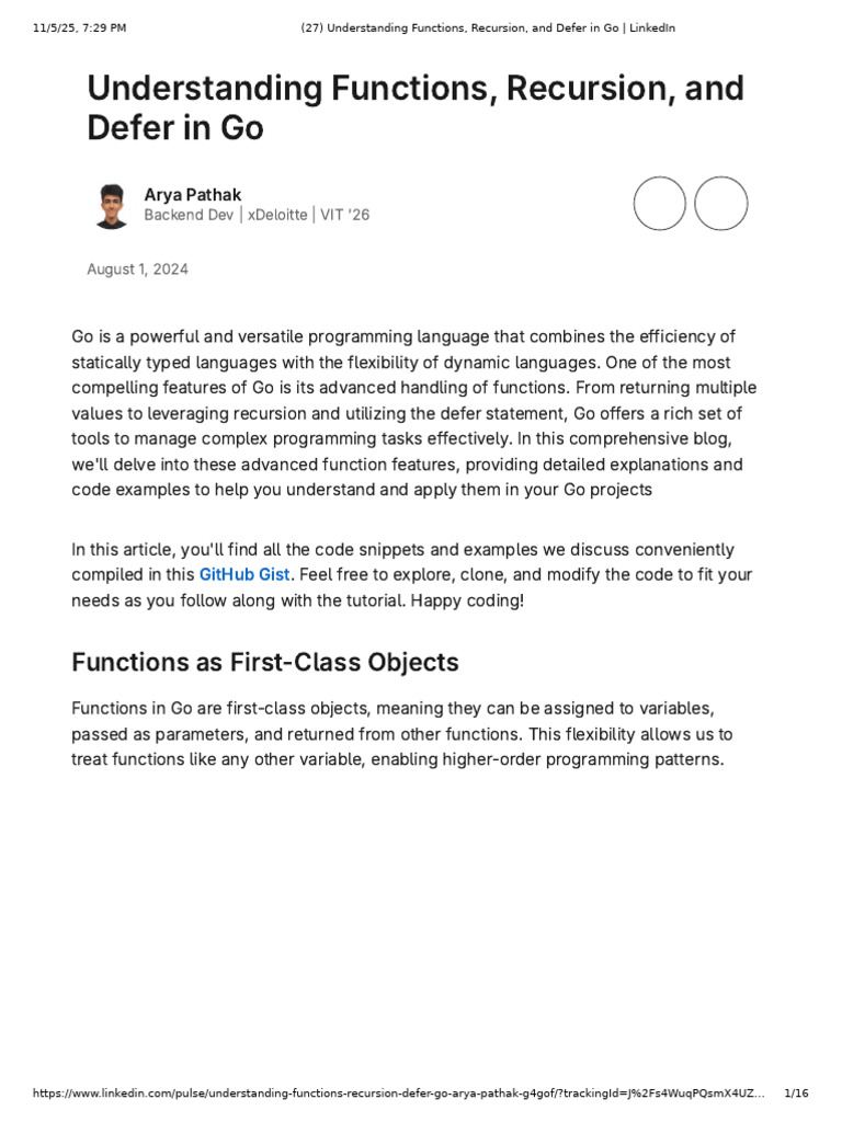 Understanding Functions, Recursion, and Defer in Go - LinkedIn | PDF | Parameter (Computer ...