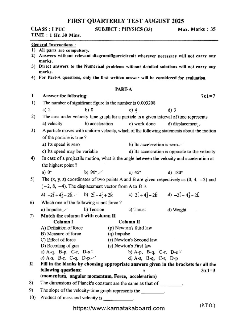 Puc 1 First Quaterly Physics 33 Aug 2025 | PDF