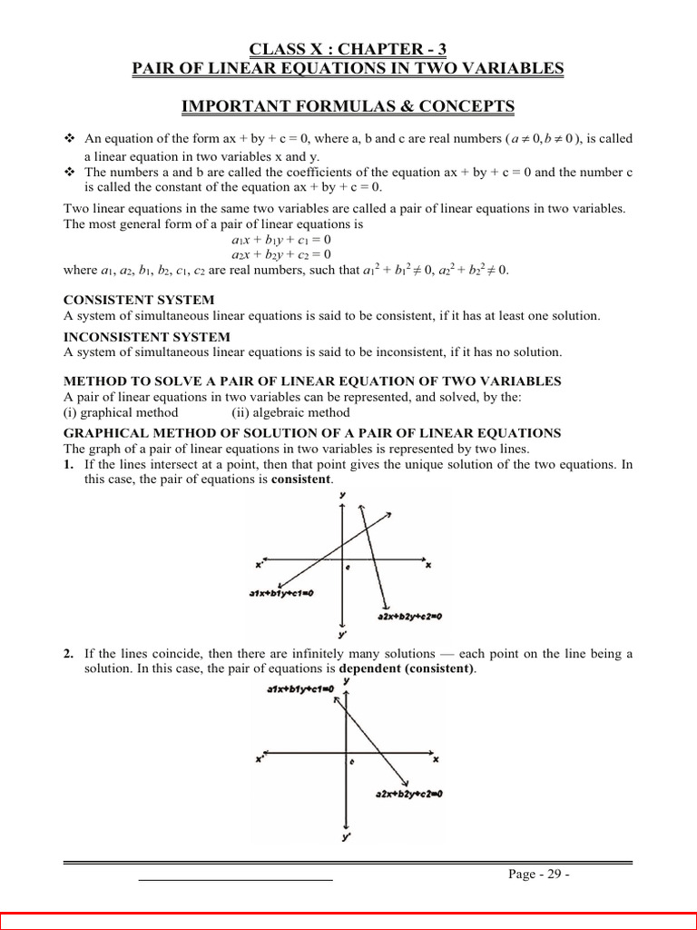 Pair of Linear Equation in Two Variable | PDF | Equations | Cartesian ...