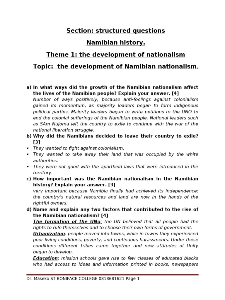 History Questions and Answers Booklets Grade 9 2019-1 | PDF | Namibia