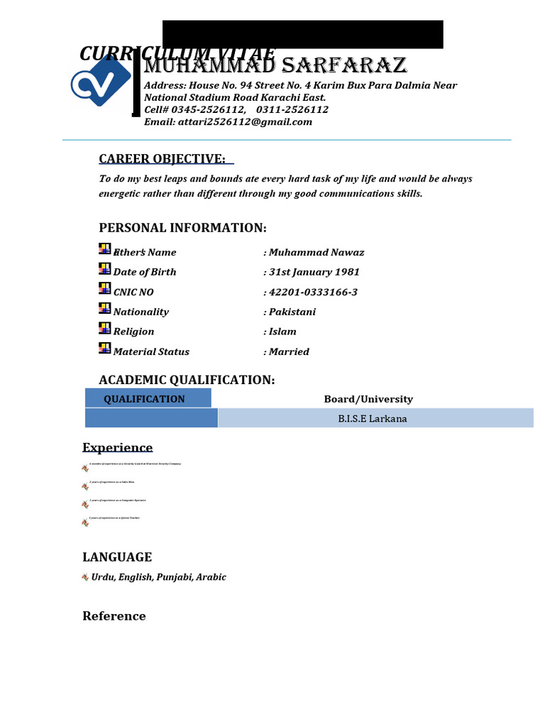 Sarfaraz CV | PDF