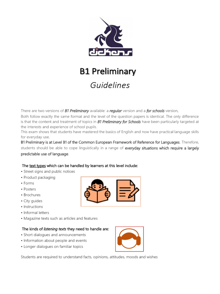 B1 Preliminary for Schools - Guidelines - 2021 | PDF | Adjective | Verb