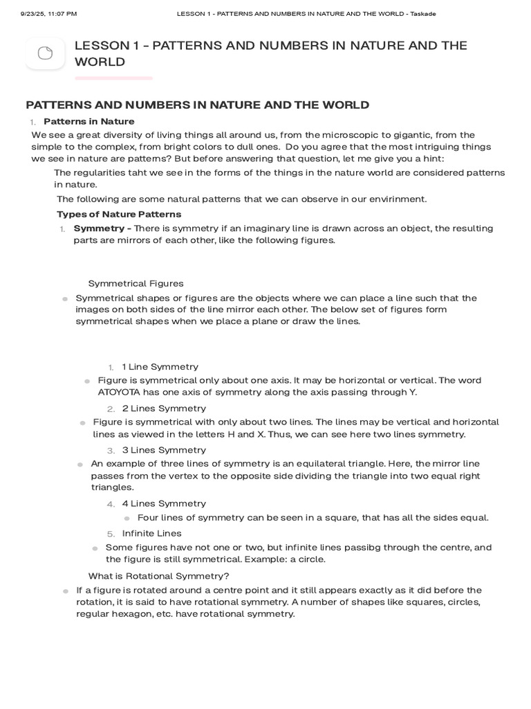 MMW Lesson 1 - Patterns and Numbers in Nature and The World | PDF ...