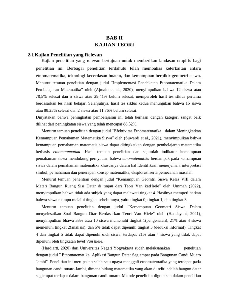 BAB II Kajian Teori Lengkap Etnomatematika DeepLearning Syindi | PDF