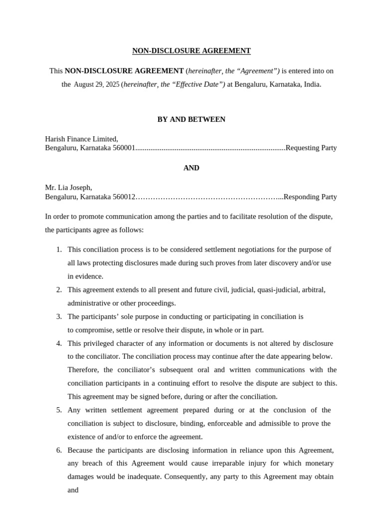 Nda for Mediation[1] | PDF | Non Disclosure Agreement | Discovery (Law)