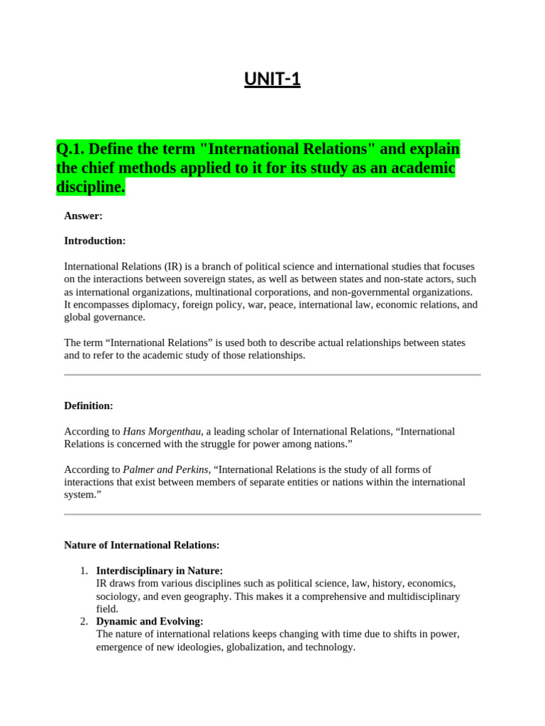 International Relation (Political Science-II) | PDF | International ...