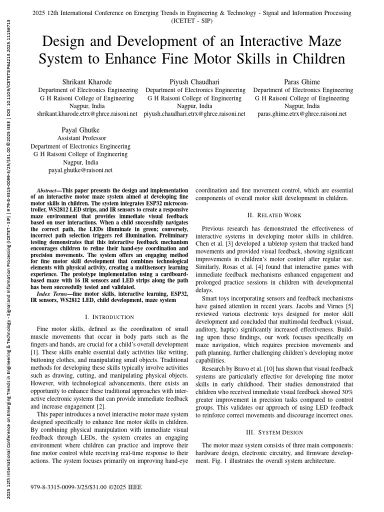 Design and Development of an Interactive Maze System to Enhance Fine Motor Skills in Children ...