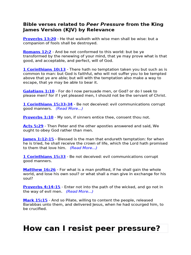 Bible Verses on Resisting Peer Pressure | PDF | God | Jesus