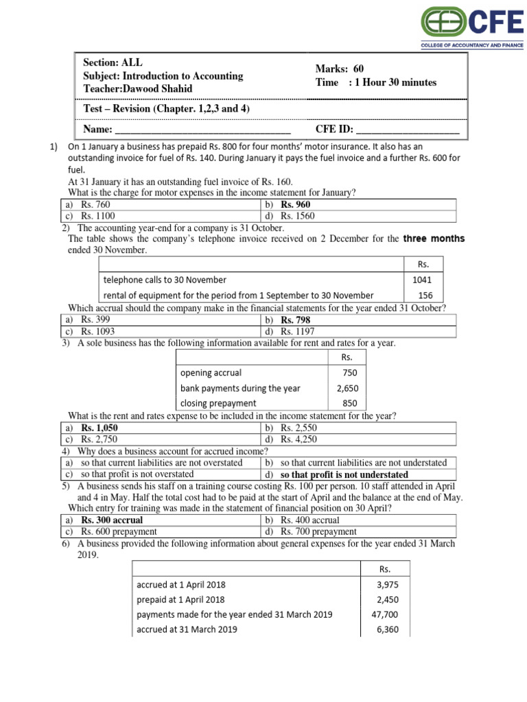 Accounting Test Revision Questions | PDF | Debits And Credits | Accrual