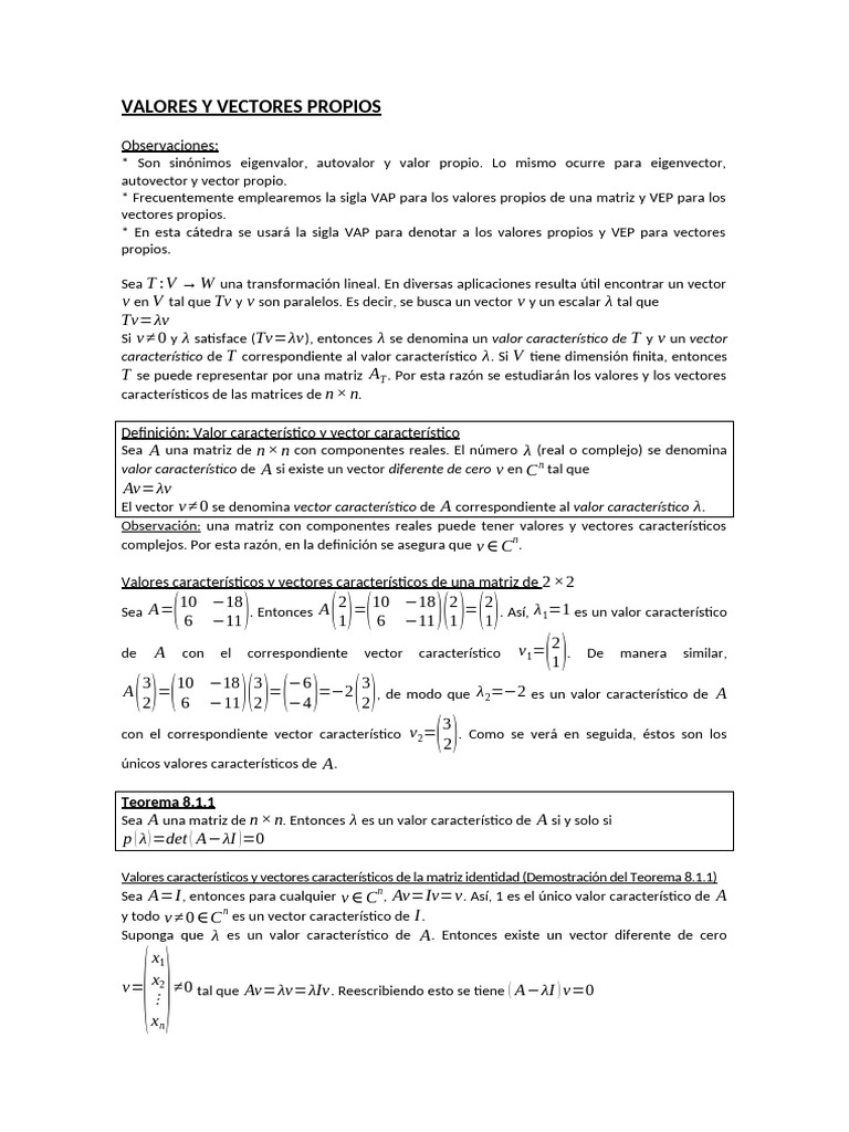 2 - Guía de Trabajo - Valores Y Vectores Propios (Resumen) (LISTO) | PDF | Valores propios y ...