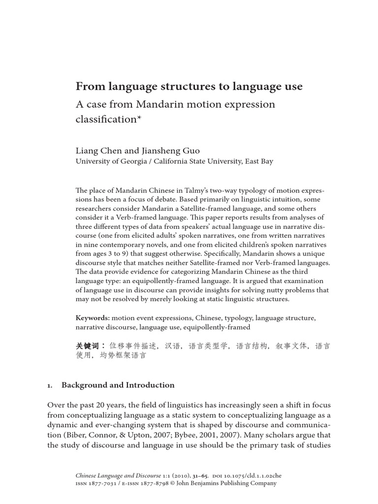 From Language Structures To Language Use - A Case From Mandarin Motion ...
