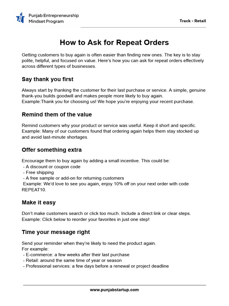 Effective Strategies for Repeat Orders | PDF | Marketing | Business