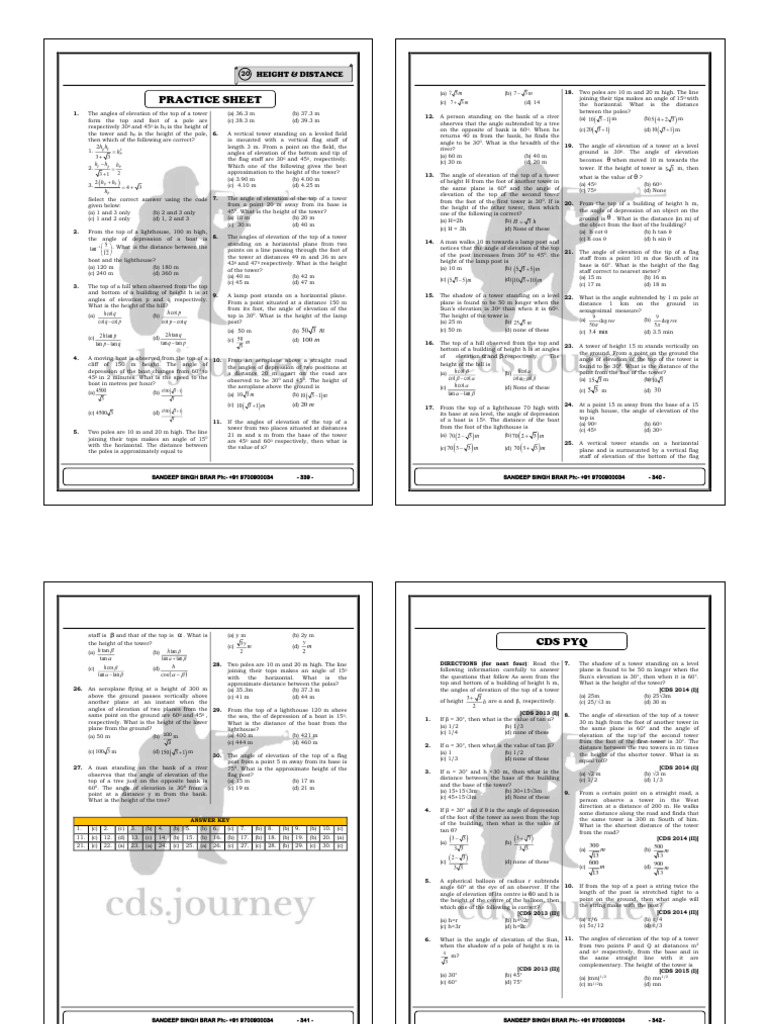 Ch-20 Height and Distance Cds Journey | PDF | Triangle | Elementary ...